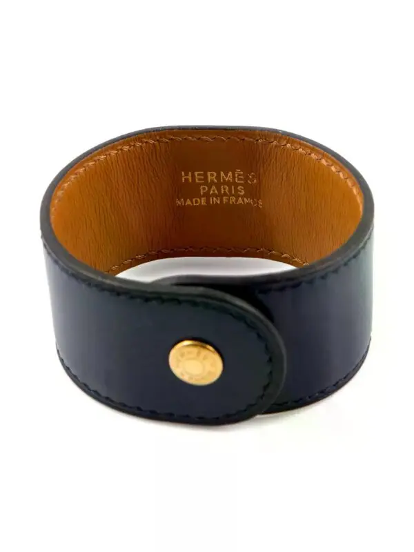 Hermès Medor Studded Leather Cuff Bracelet - Blue