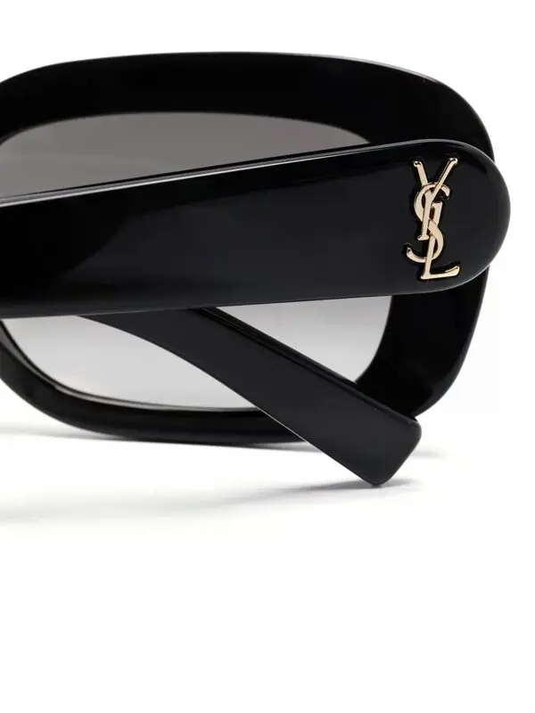 Saint Laurent Cassandre Logo Rectangle Sunglasses - Black
