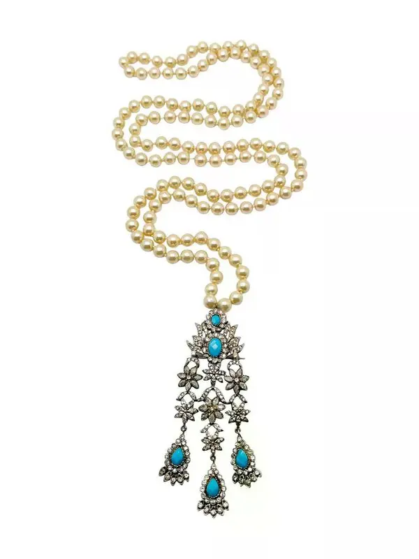 JENNIFER GIBSON JEWELLERY Tone Pearl And Turquoise Floral Pendant Necklace - Silver