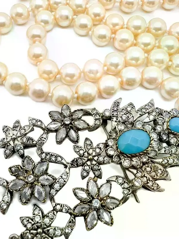 JENNIFER GIBSON JEWELLERY Tone Pearl And Turquoise Floral Pendant Necklace