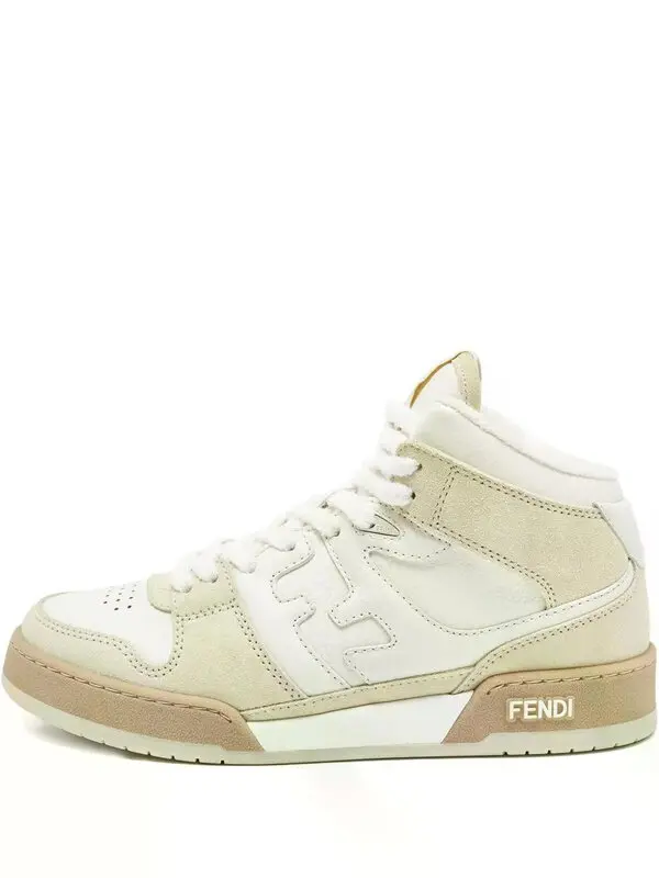 Fendi Off-white Leather And Suede Panelled High Top Sneakers - Neutrals