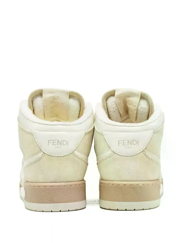 Fendi Off-white Leather And Suede Panelled High Top Sneakers