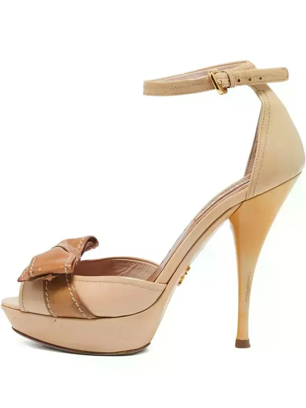 Prada Patent Leather Bow Heeled Sandals