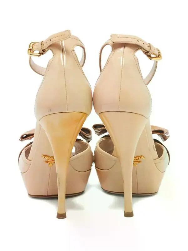 Prada Patent Leather Bow Heeled Sandals