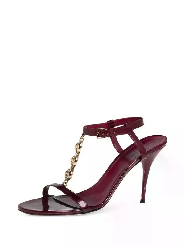 Gucci Bordeaux Patent Leather Chain-link Stiletto Sandals - Red