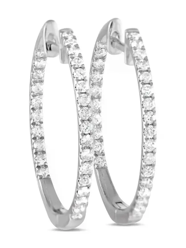 LB EXCLUSIVE 14k White Gold Inside-out Diamond Hoop Earrings - Silver