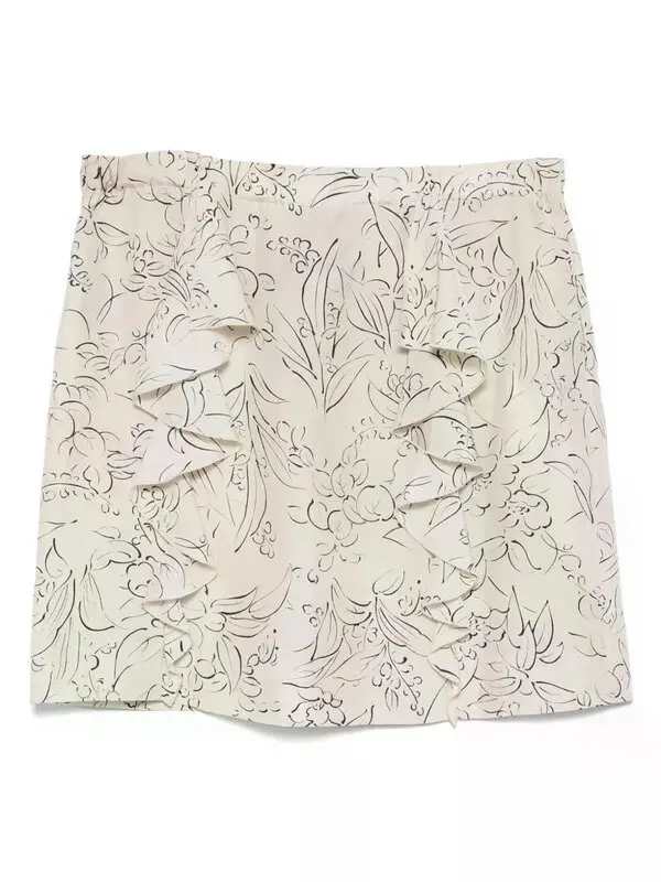 Marni Circa 2010s Silk Skirt With Graphic Print And Ruffle Detailing
