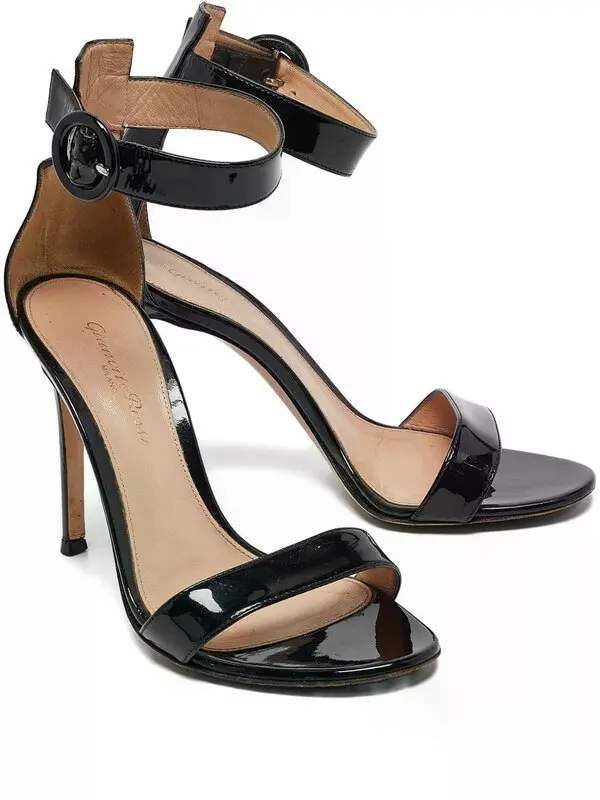 GIANVITO ROSSI Patent Leather Stiletto Sandals - Black