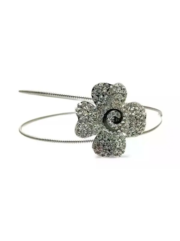 JENNIFER GIBSON JEWELLERY 2000s Preloved Double-band Crystal Flower Tiara - Silver