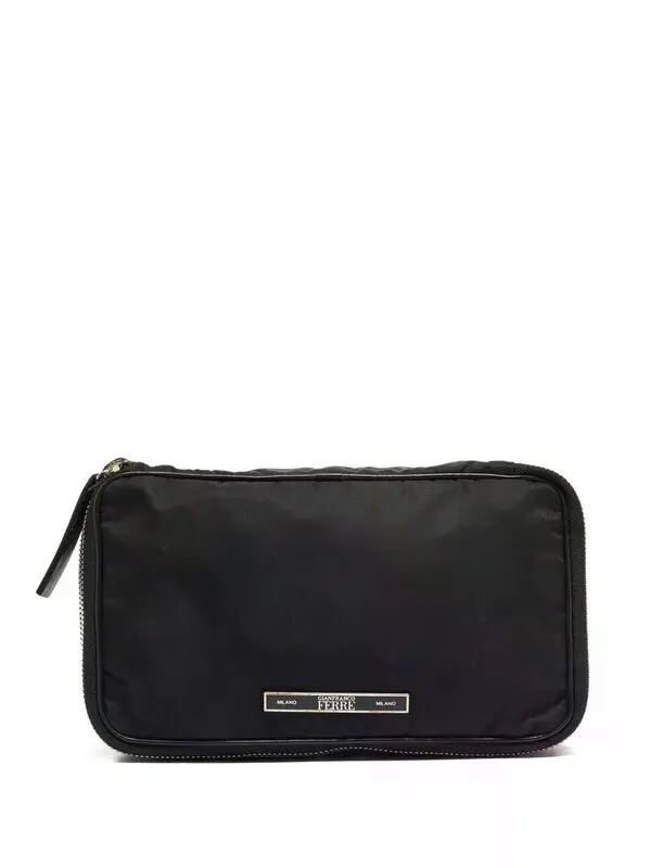 Gianfranco Ferre Logo Plaque Zip Pouch - Black