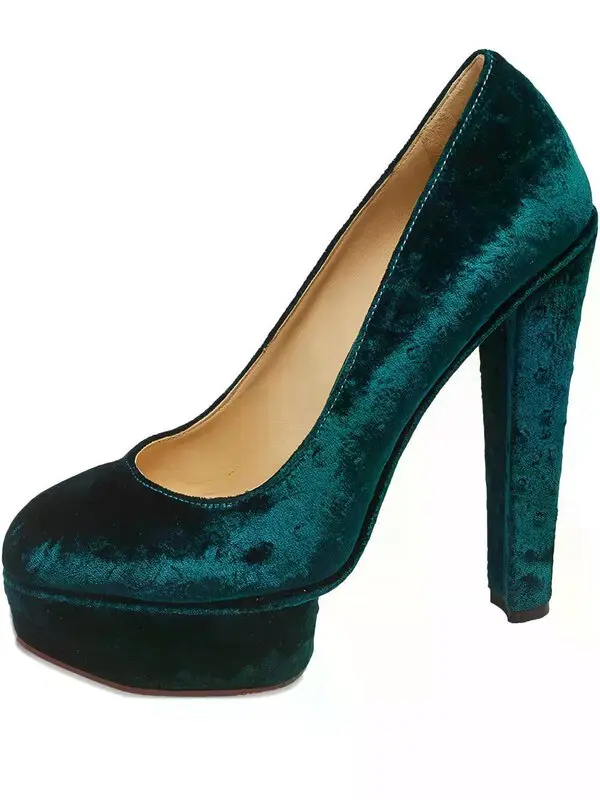 CHARLOTTE OLYMPIA Dolly Velvet Platform Pumps - Green