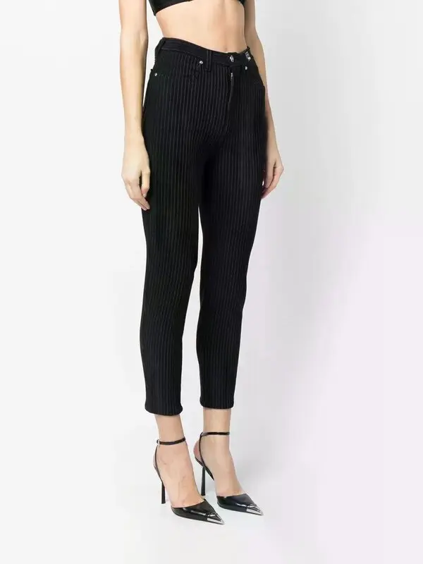 Versace 2000s Pinstripe Skinny-cut Cropped Trousers