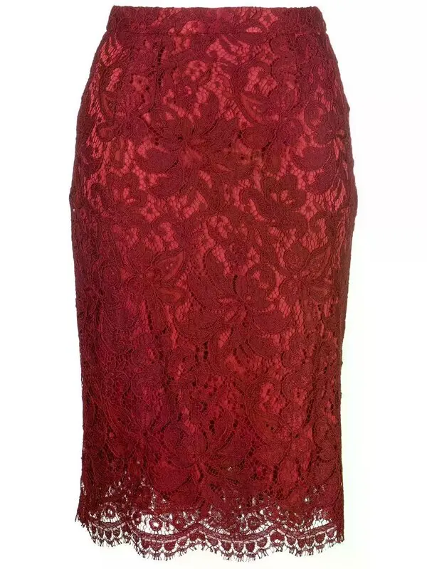 Dolce & Gabbana Circa 2000s Lace Pencil Skirt - Red