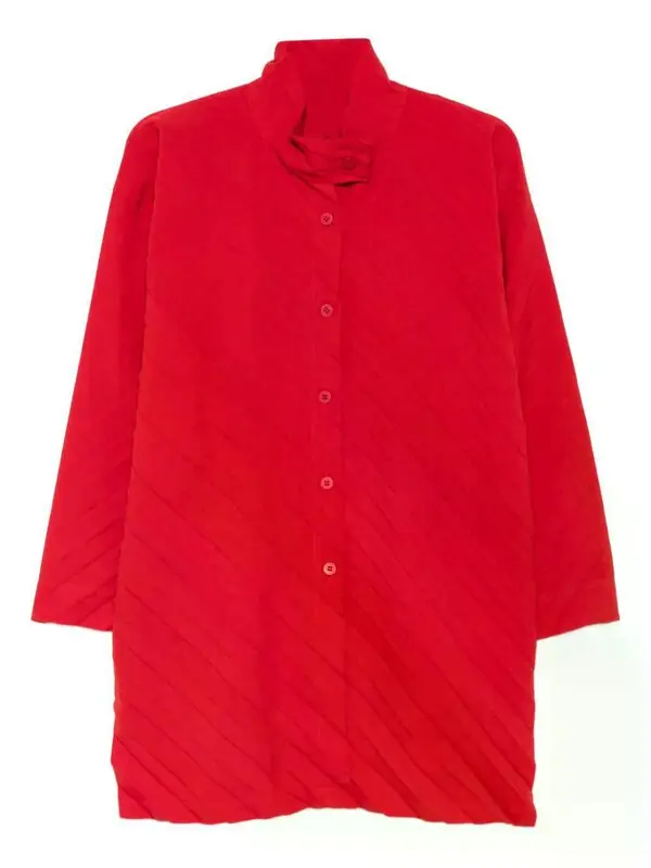 Issey Miyake Pleated High Neck Shirt - Red