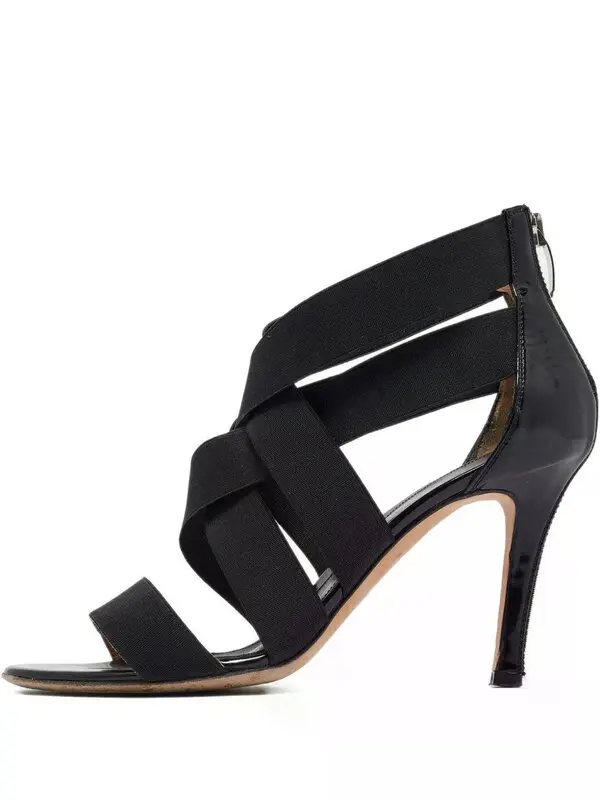 SERGIO ROSSI Patent Leather Elastic Strappy Stiletto Heeled Sandals