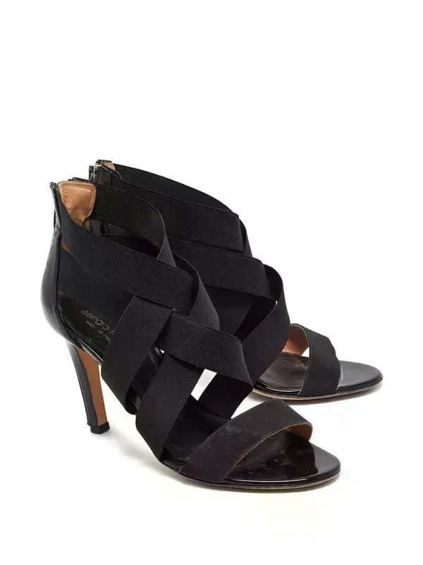 SERGIO ROSSI Patent Leather Elastic Strappy Stiletto Heeled Sandals