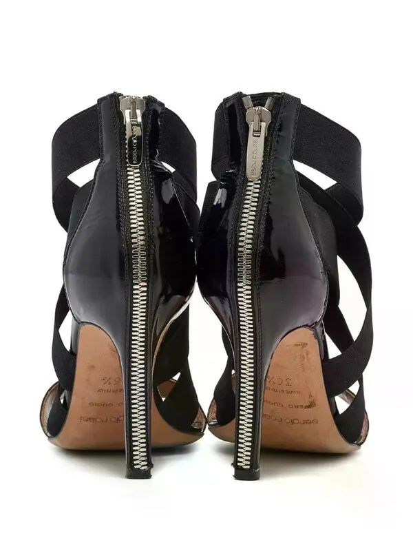 SERGIO ROSSI Patent Leather Elastic Strappy Stiletto Heeled Sandals