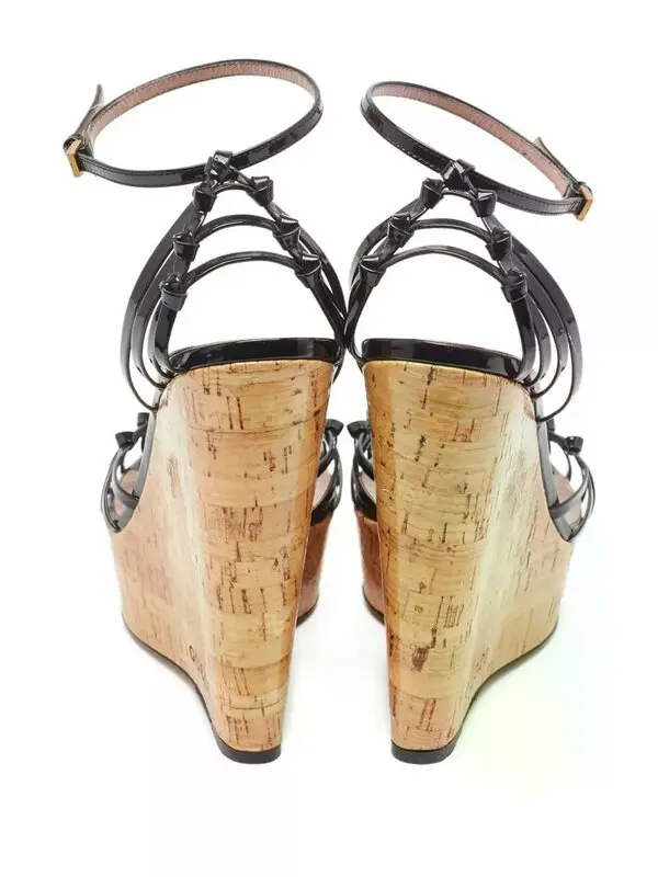 Gucci Patent Leather Wedge Sandals With Buckle Fastening Ankle Strap