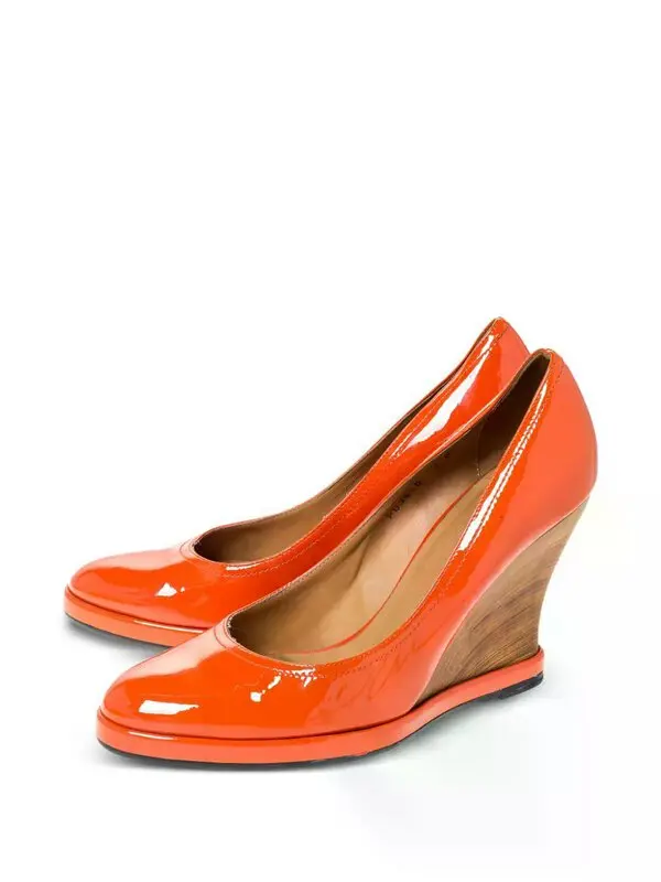 FERRAGAMO 105mm Patent Leather Wedge Pumps
