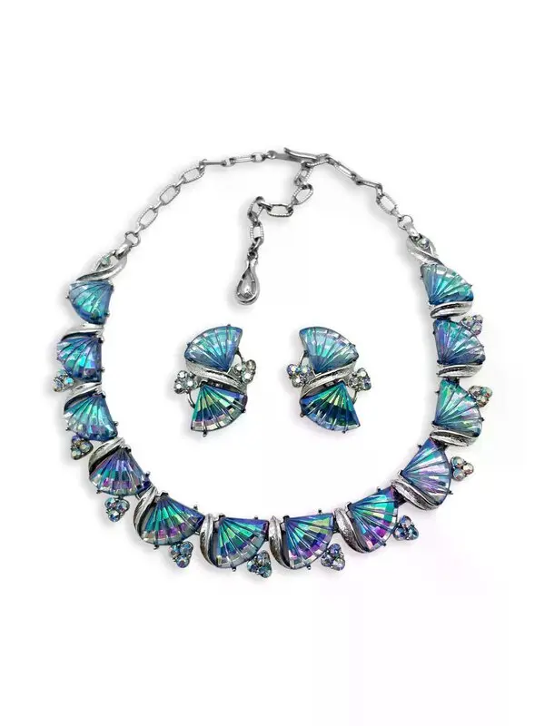 JENNIFER GIBSON JEWELLERY 1950s Jewelcraft Fan Necklace Set - Silver