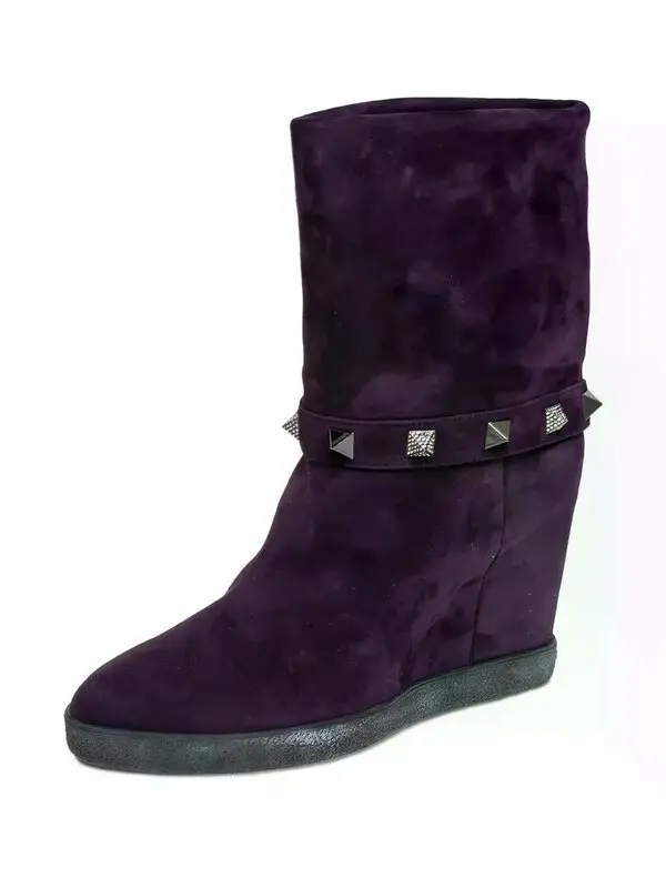 LE SILLA Suede Spike-stud Detail Wedge Boots - Purple