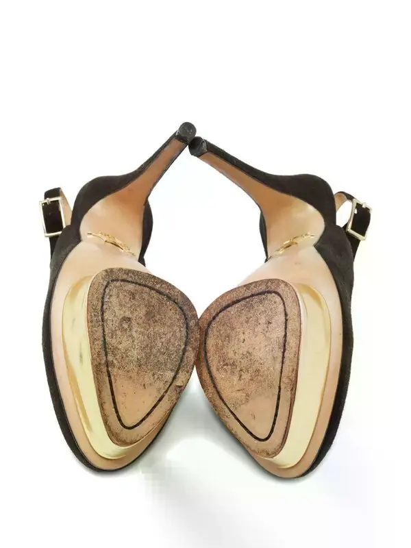 CHARLOTTE OLYMPIA Suede Gold-tone Platform Slingback Stiletto Heels