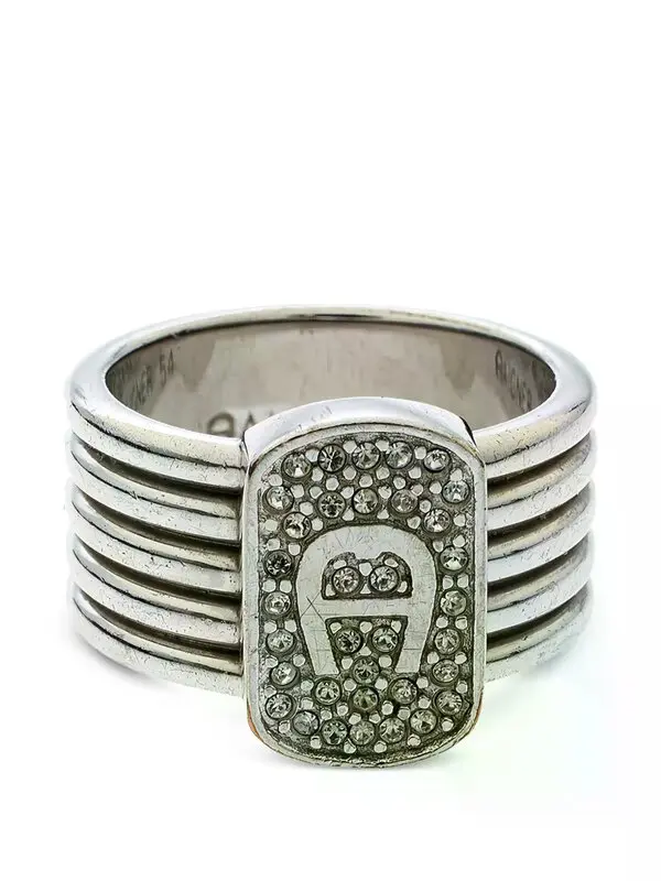 AIGNER Crystal Logo Band Ring - Silver