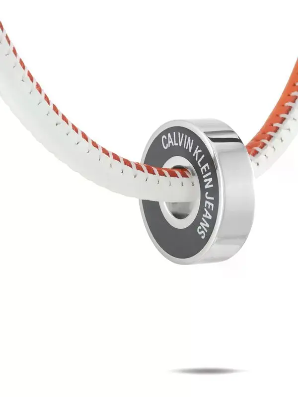 Calvin Klein Tone Stainless Steel And Leather Beaded Necklace - Silver