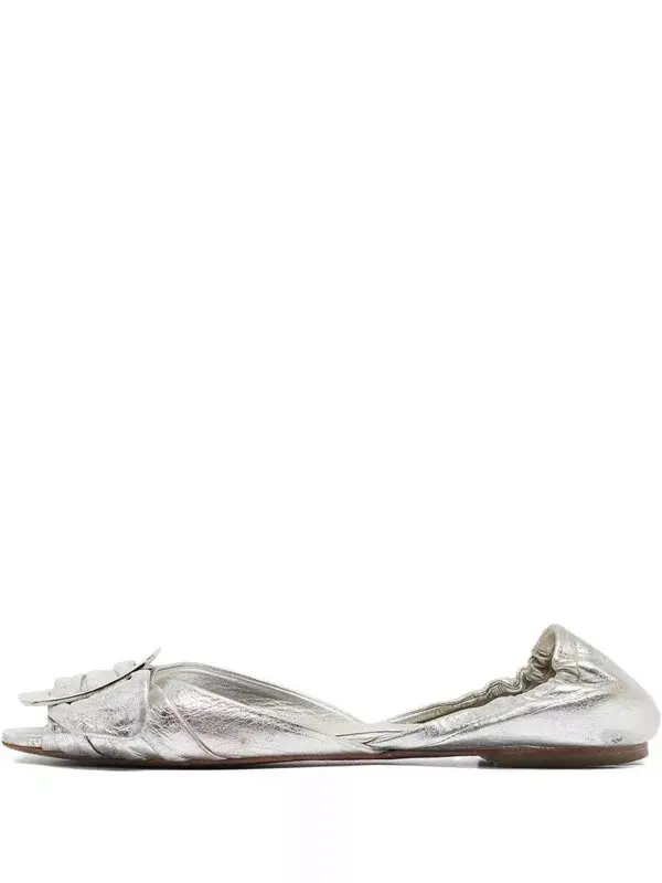 ROGER VIVIER Silver Buckle Leather Flats - Grey