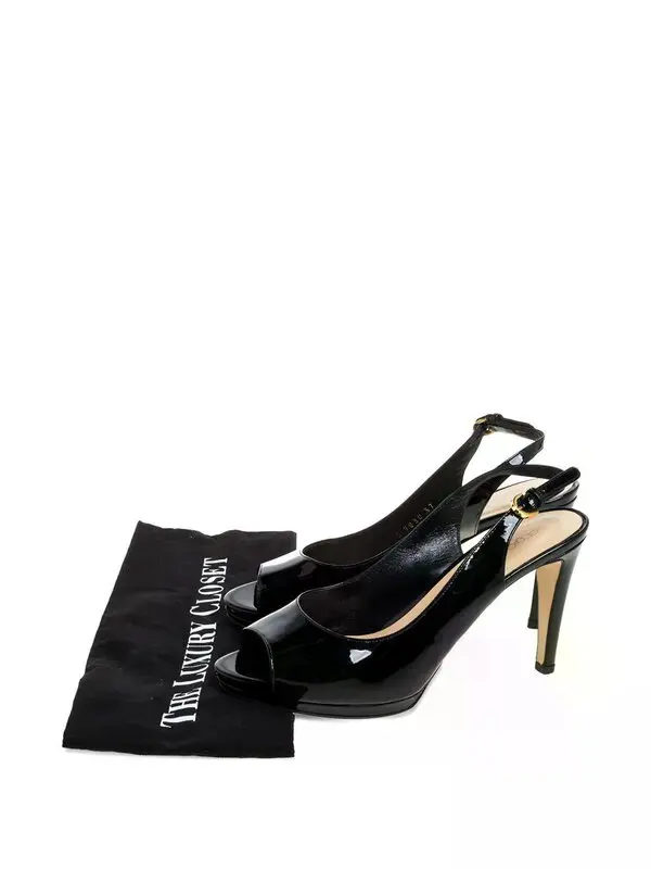 SERGIO ROSSI Patent Leather Peep Toe Platform Slingback Heels