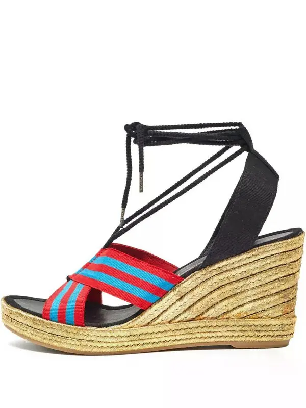 Marc Jacobs Red And Blue Striped Espadrille Wedge Sandals With Tie Fastening