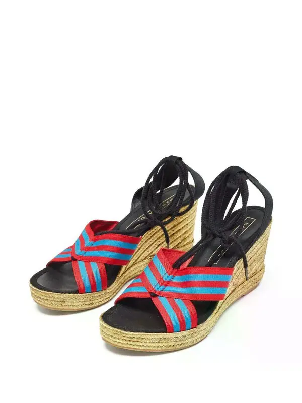 Marc Jacobs Red And Blue Striped Espadrille Wedge Sandals With Tie Fastening