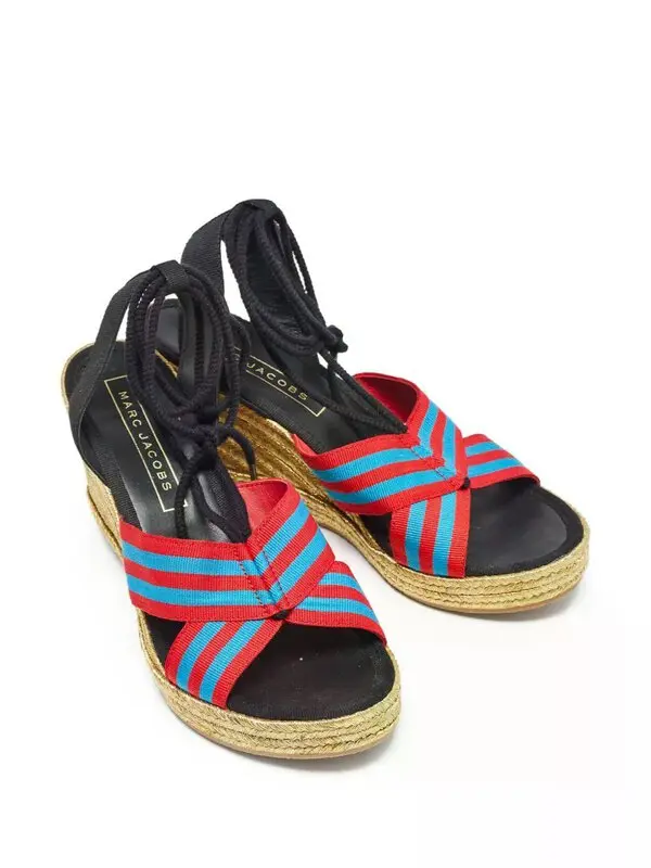 Marc Jacobs Red And Blue Striped Espadrille Wedge Sandals With Tie Fastening