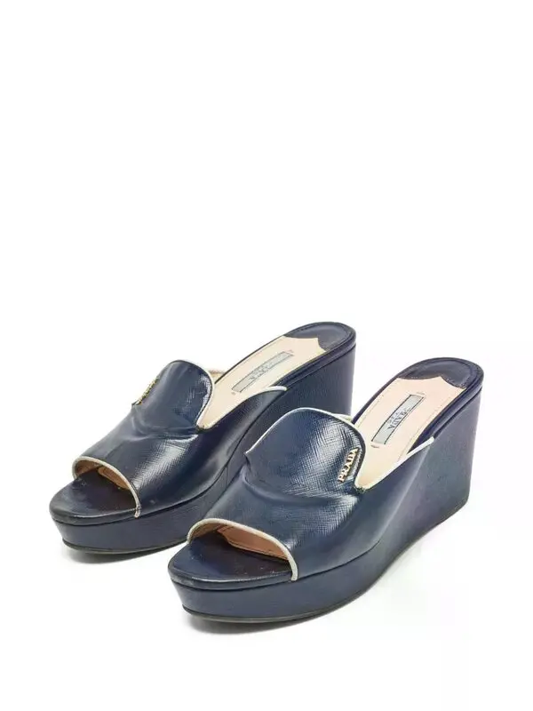 Prada 85mm Textured Leather Wedge Sandals