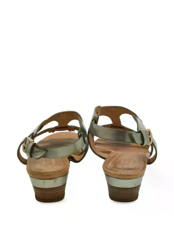 TOD'S Metallic Leather T-strap Wedge Sandals