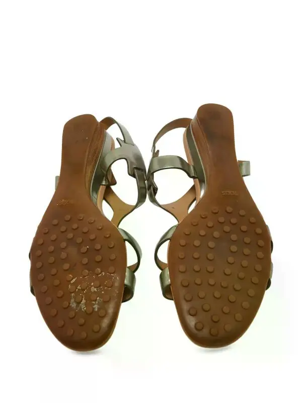 TOD'S Metallic Leather T-strap Wedge Sandals