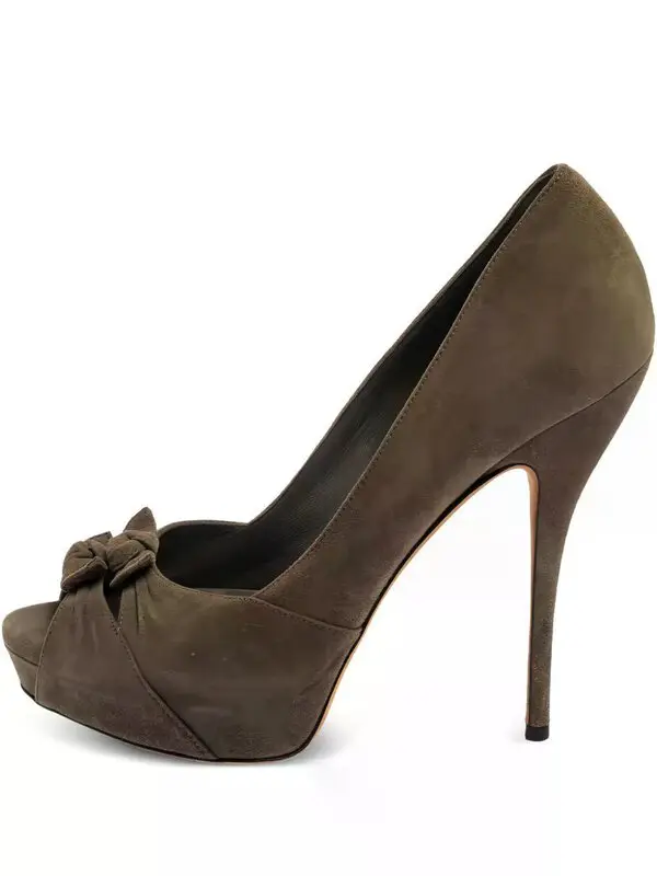 Gucci Calf Suede Bow Detail Peep-toe Stiletto Pumps
