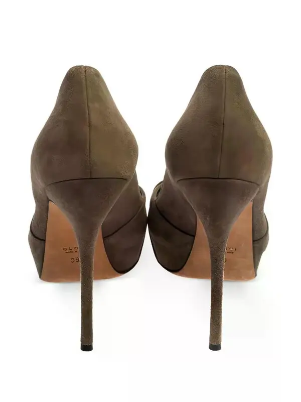 Gucci Calf Suede Bow Detail Peep-toe Stiletto Pumps