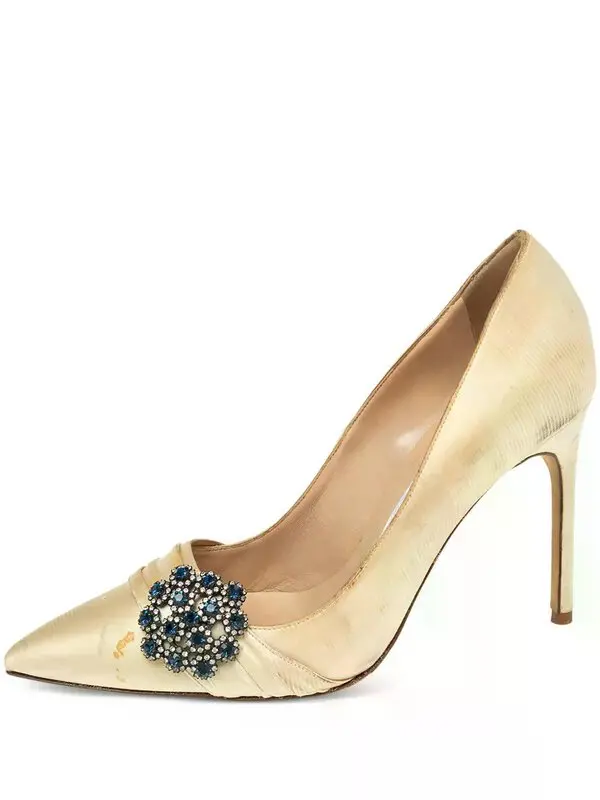 Manolo Blahnik Satin Pumps With Embellished Brooch Detail