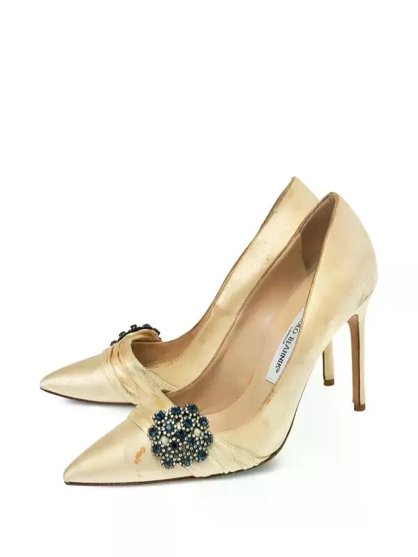 Manolo Blahnik Satin Pumps With Embellished Brooch Detail