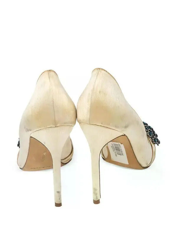 Manolo Blahnik Satin Pumps With Embellished Brooch Detail