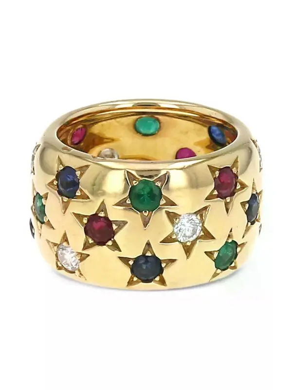Cartier Yellow Star Motif Ring With Diamonds, Sapphires, Rubies, And Emeralds