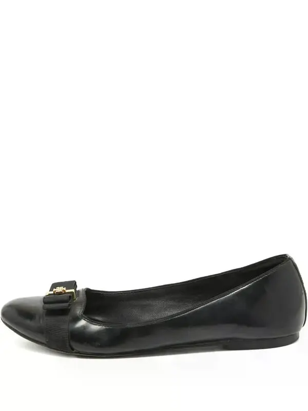 Tory Burch Leather Ballet Flats With Bow Detailing And Gold-tone Hardware