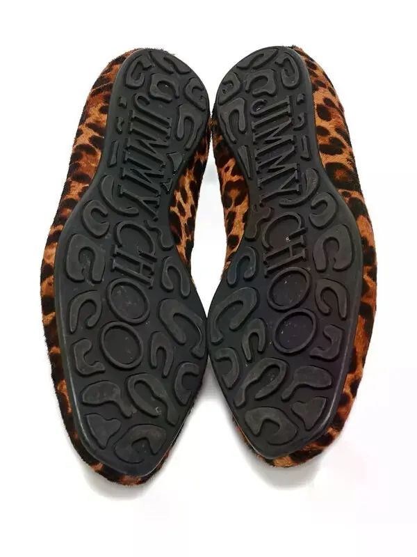 JIMMY CHOO Leopard Print Leather Slip-on Flats - Brown