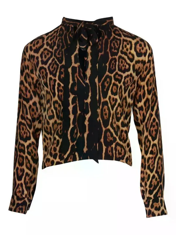 Saint Laurent Leopard Print Long Sleeve Blouse - Brown
