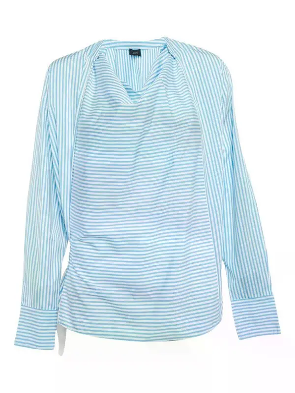 JOSEPH Striped Cotton Blouse With Cowl Neck - Blue