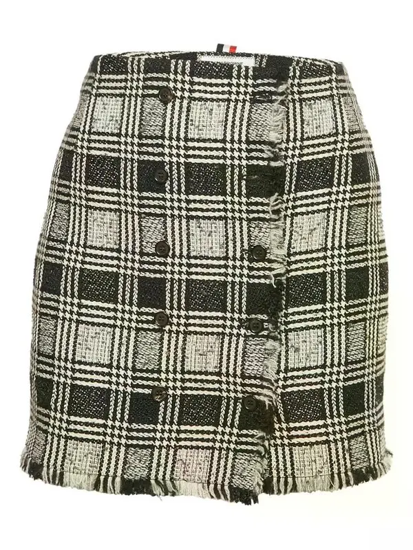 Thom Browne And White Check Pattern Tweed Skirt With Raw Edge Hem