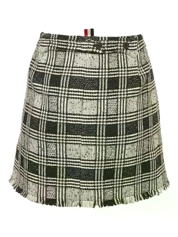Thom Browne And White Check Pattern Tweed Skirt With Raw Edge Hem