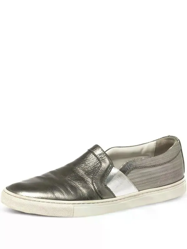 LANVIN Metallic Leather Slip-on Sneakers - Grey