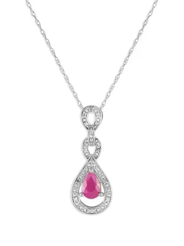 LB EXCLUSIVE 14k White Gold Diamond And Ruby Pendant Necklace - Silver